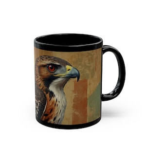 Retro Red-tailed Hawk Mug With Bold Graphic Lines Vintage Wildlife Art ...