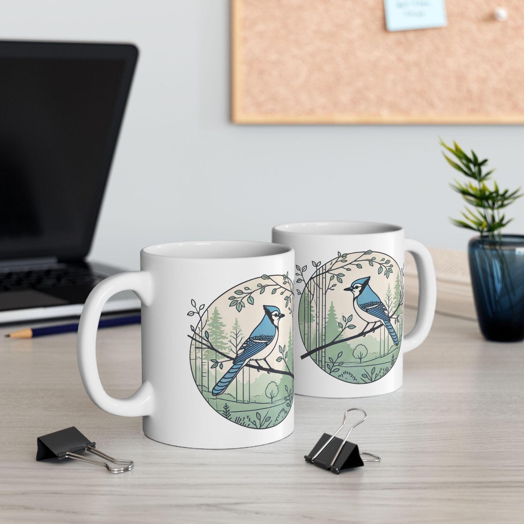 Simple Blue Jay Mug | Minimalist Bird Art | Nature-inspired Drinkware ...