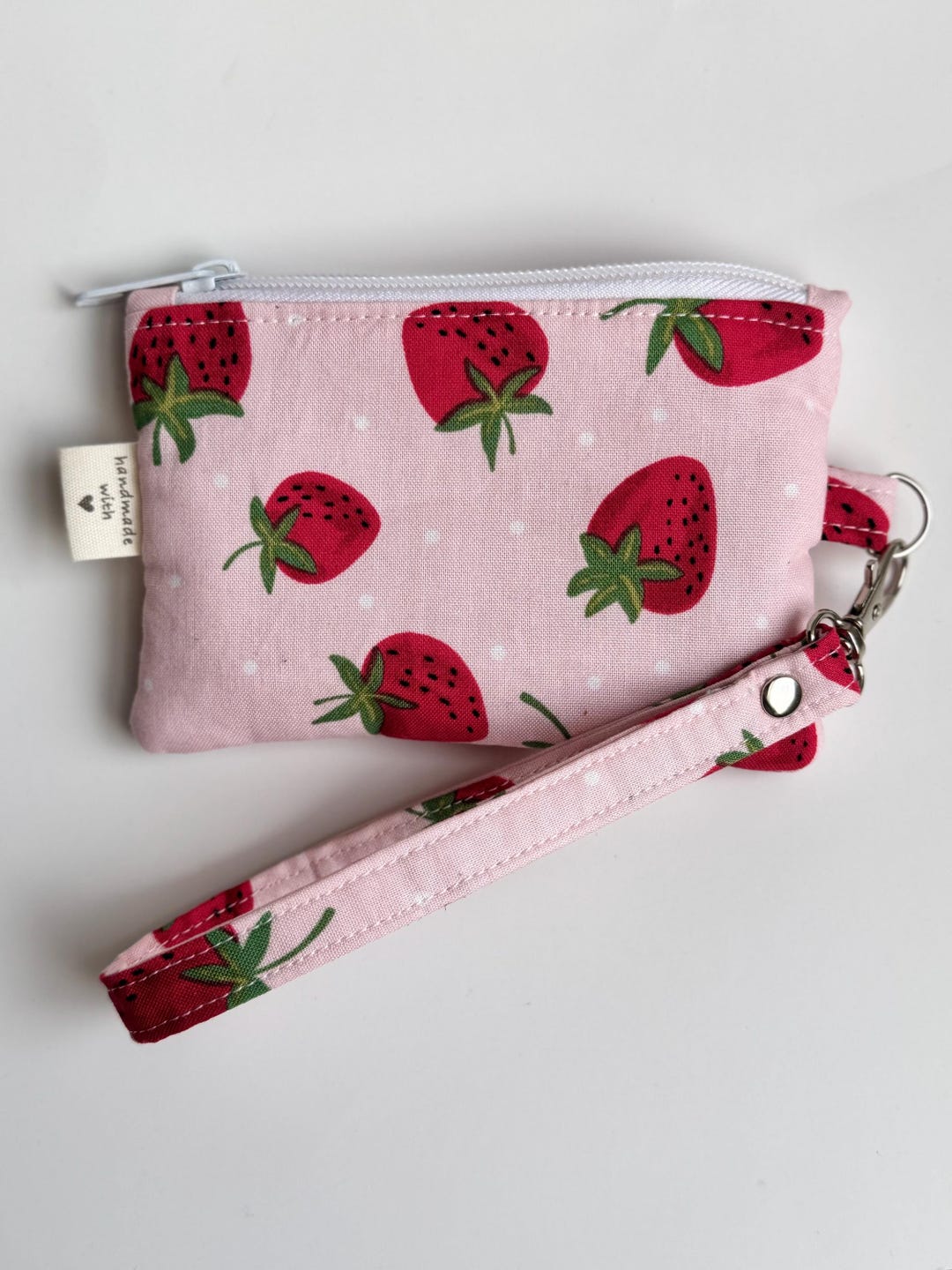 Handmade Strawberry Coin Purse, Quilted Zipper Pouch With Wristlet - Etsy
