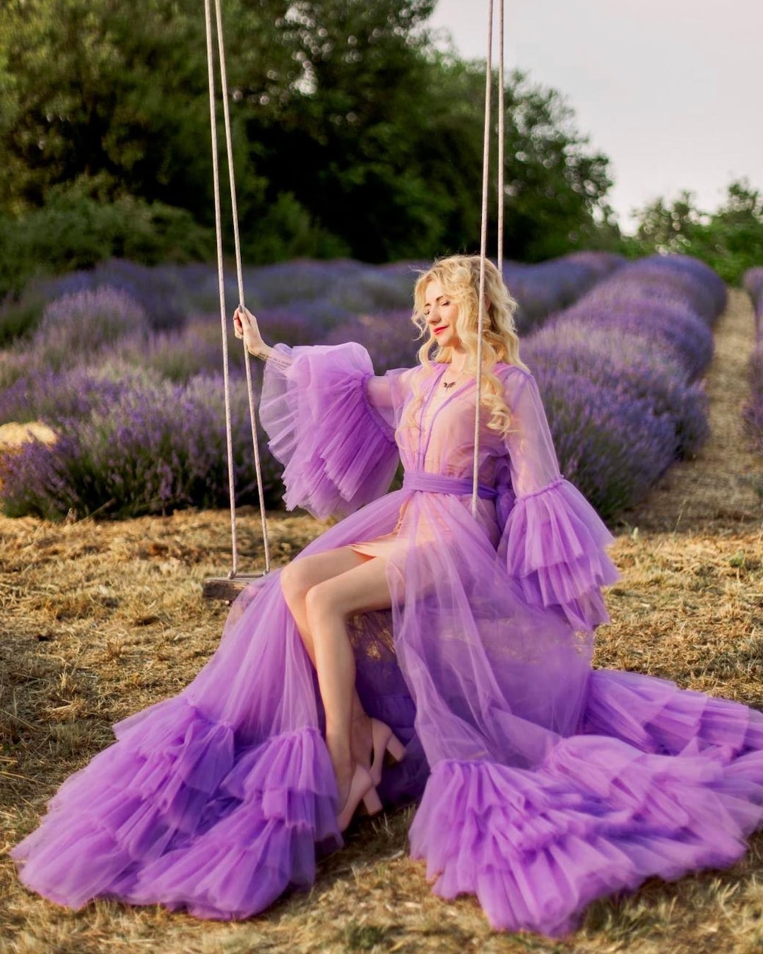 Purple Mesh Bridal Robe With Ruffles, Sheer Lilac Lingerie - Etsy