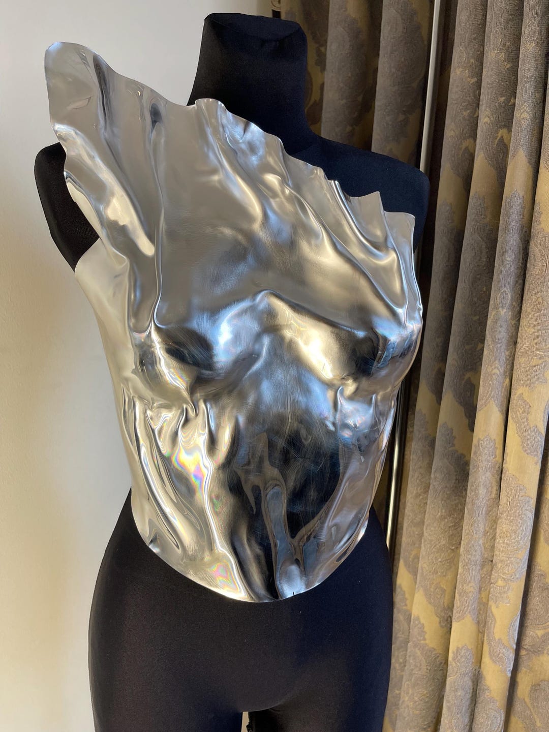 Female Armor Corset Top, Golden Plastic Breastplate, Metal Burlesque ...