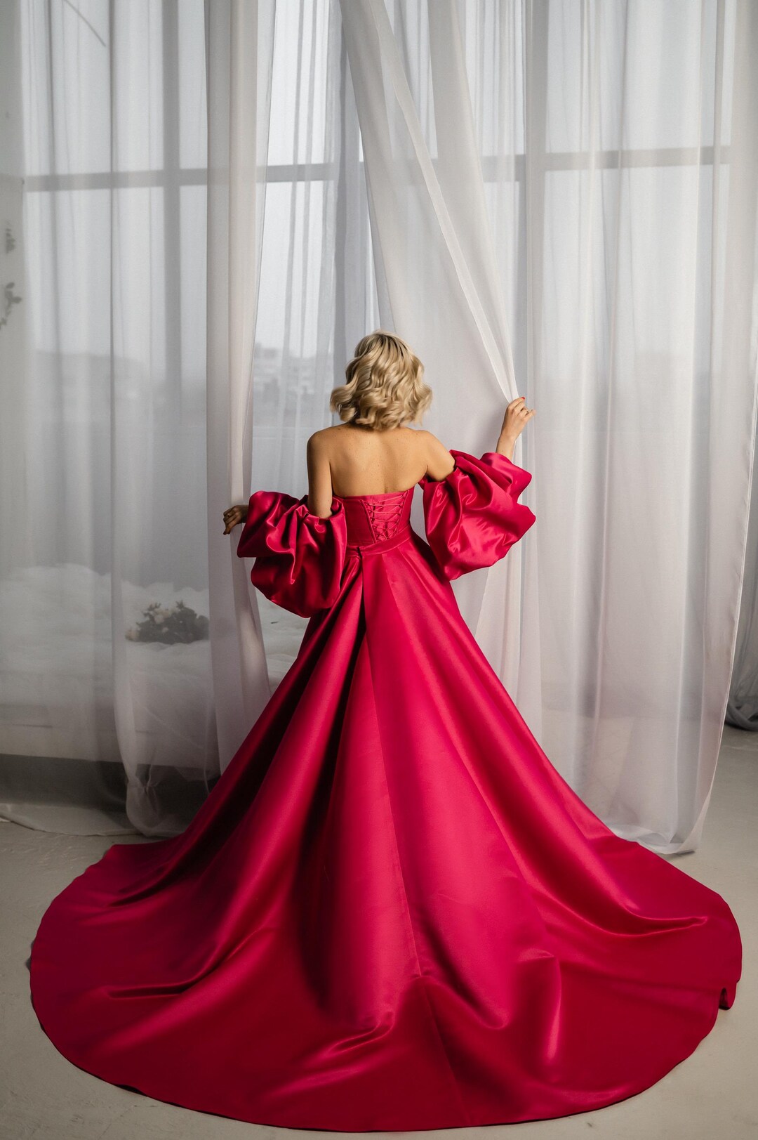 Unique Pink Prom Dress, Fairy Two Piece Dress, Maxi Dress With Puff ...