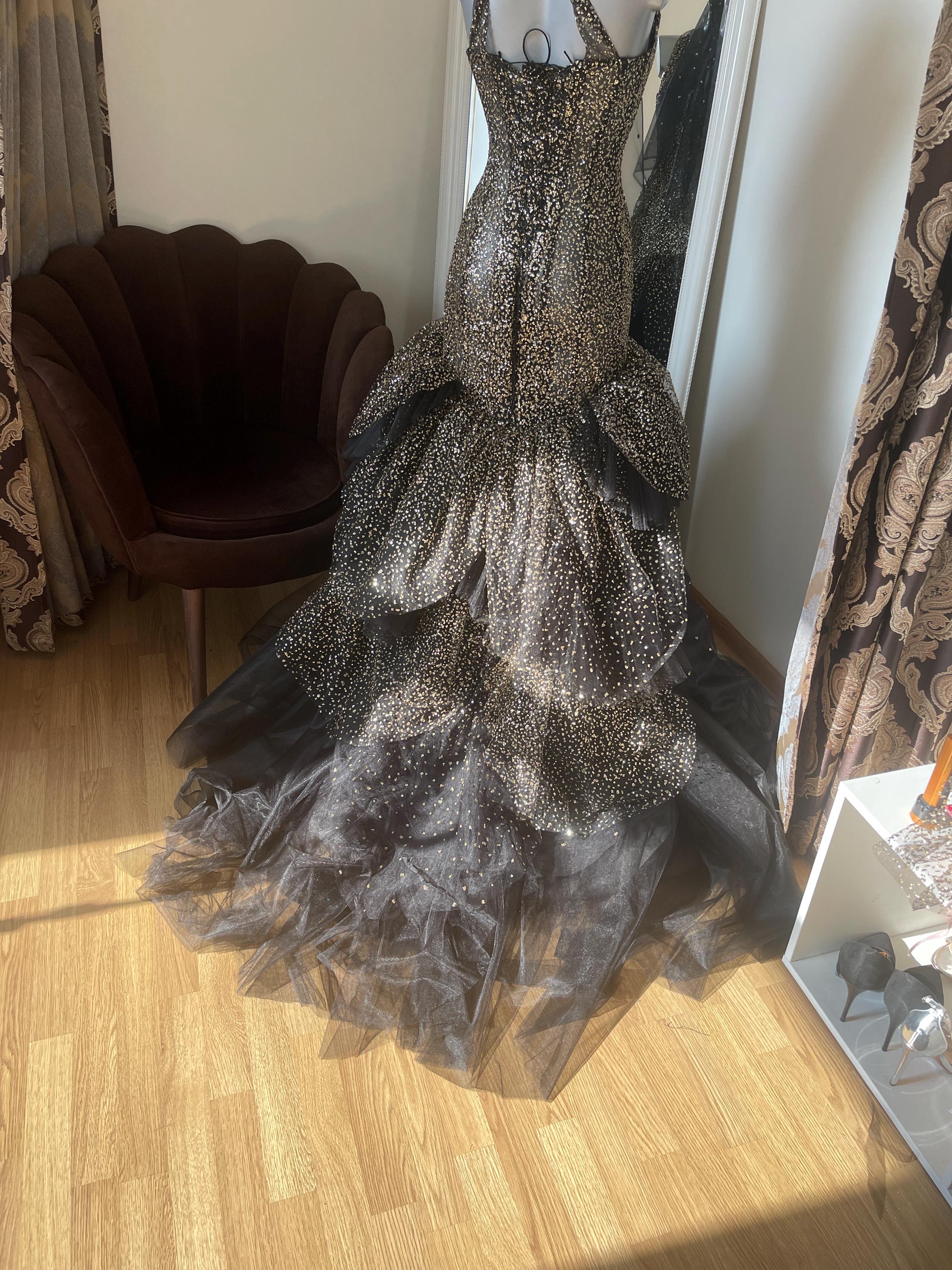 Black Celestial Prom Dress, Ethereal Corset Dress With Train, Black ...