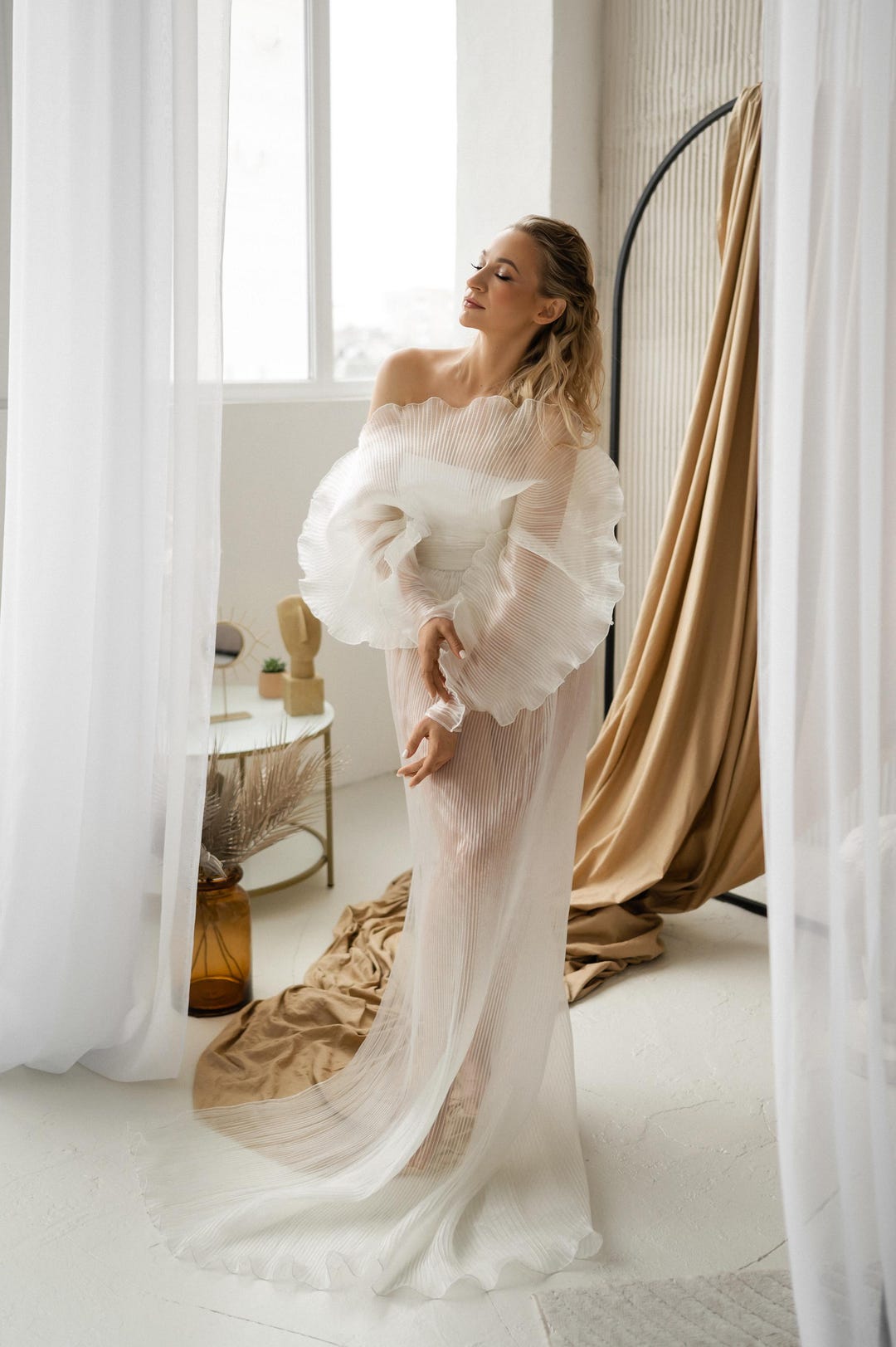 Transparent Organza Wedding Dress, Sheer Unique Wedding Dress, Simple ...