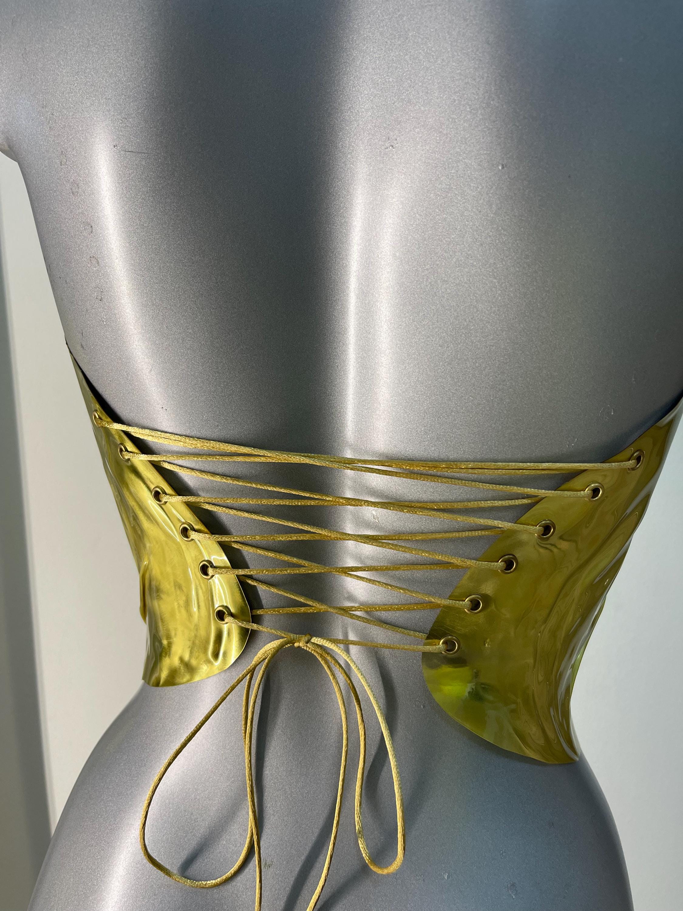 Female Armor Corset Top, Golden Plastic Breastplate, Metal Burlesque ...
