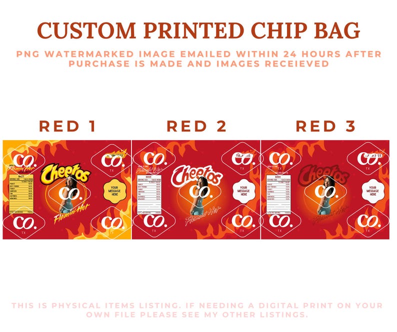 Custom PHYSICAL Chip Bag / Hot Cheeto Bag, Multiple Colors Available ...