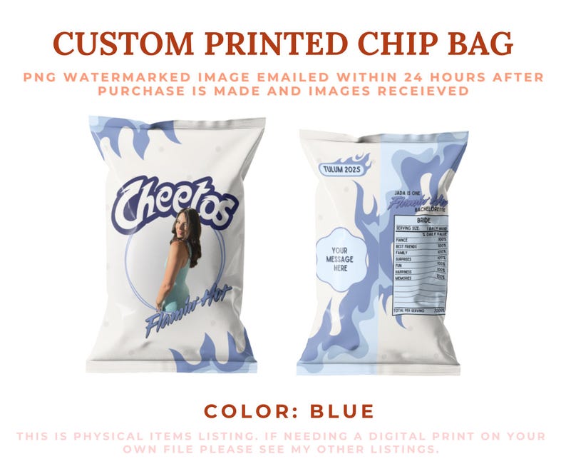 Custom PHYSICAL Chip Bag / Hot Cheeto Bag, Multiple Colors Available ...