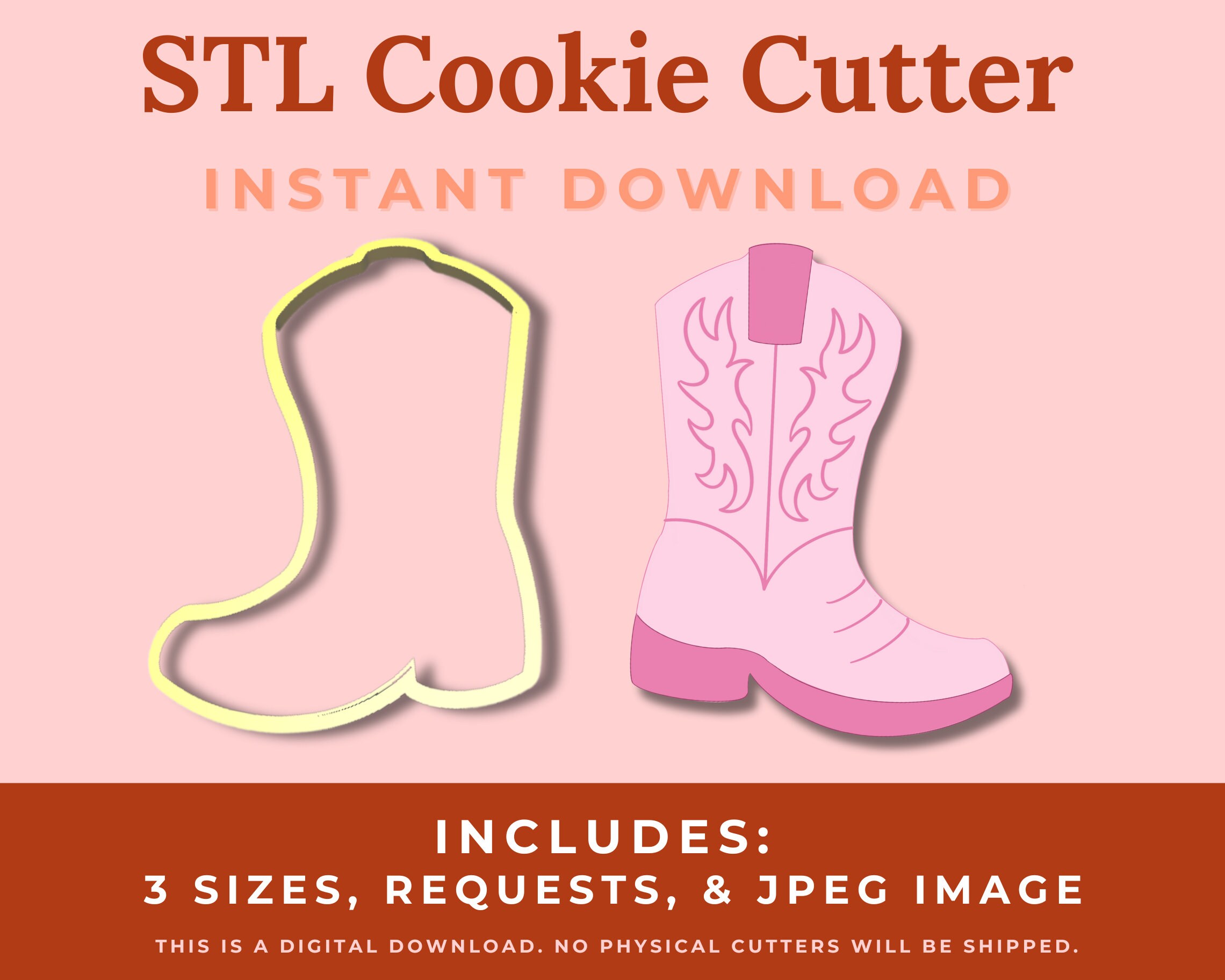 Cowgirl / Cowboy Boot Cookie Cutter STL File - Instant Download for 3D ...