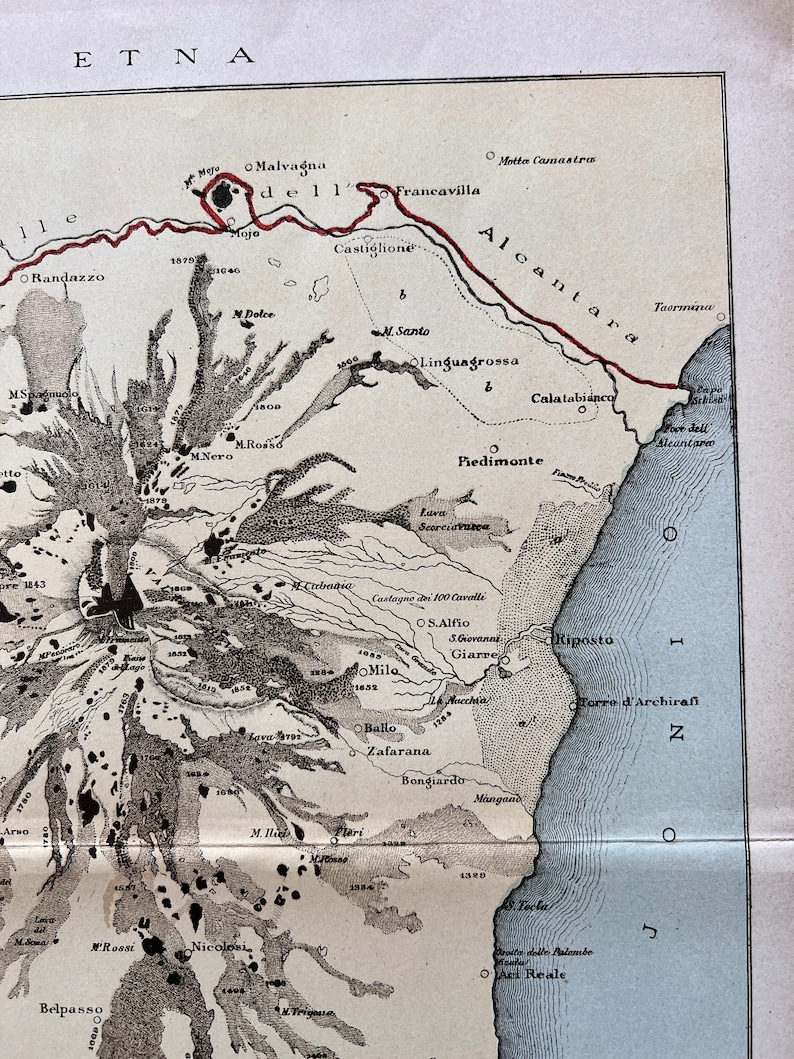 Original Map of Mt. Etna, Circa 1892, Map of Historic Lava Flows and ...