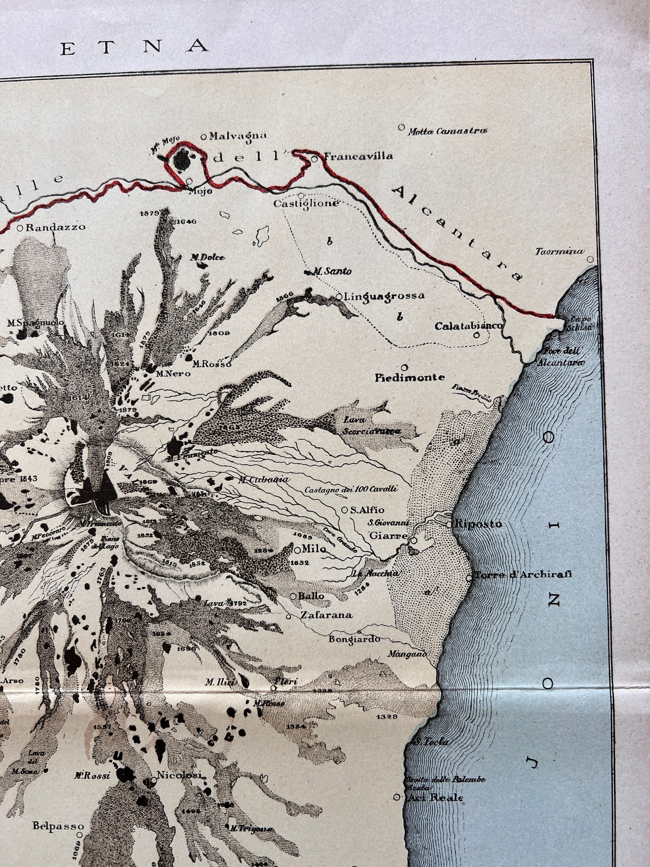 Original Map of Mt. Etna, Circa 1892, Map of Historic Lava Flows and ...