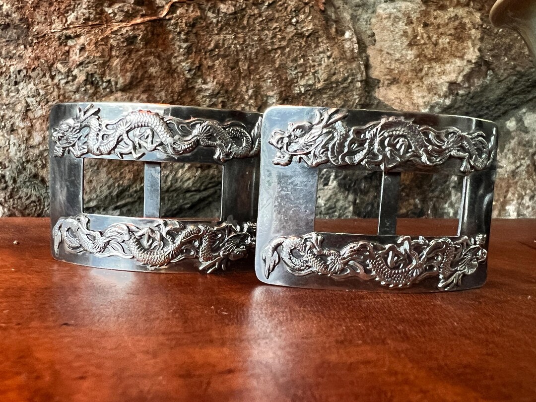 Antique Japanese Samurai Belt Buckles (pair), Bisansha Silver, Circa ...
