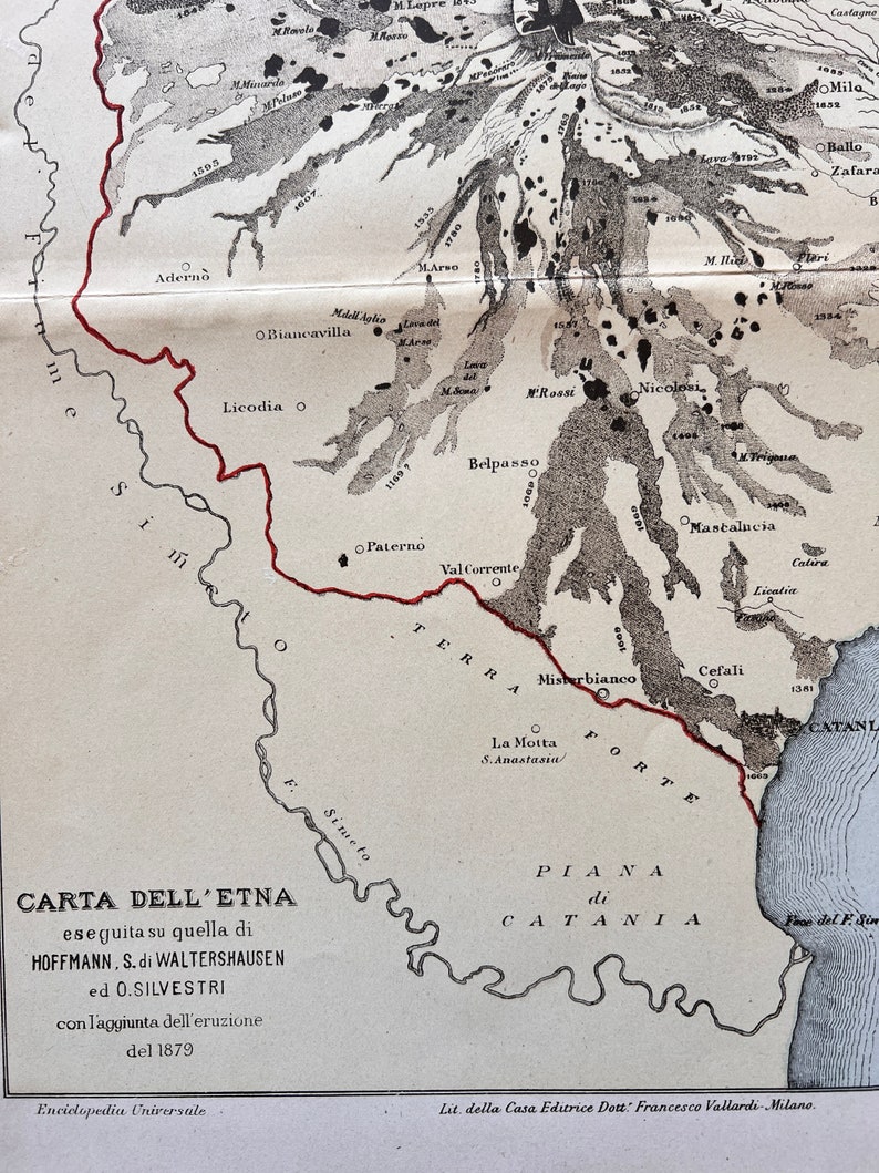 Original Map of Mt. Etna, Circa 1892, Map of Historic Lava Flows and ...