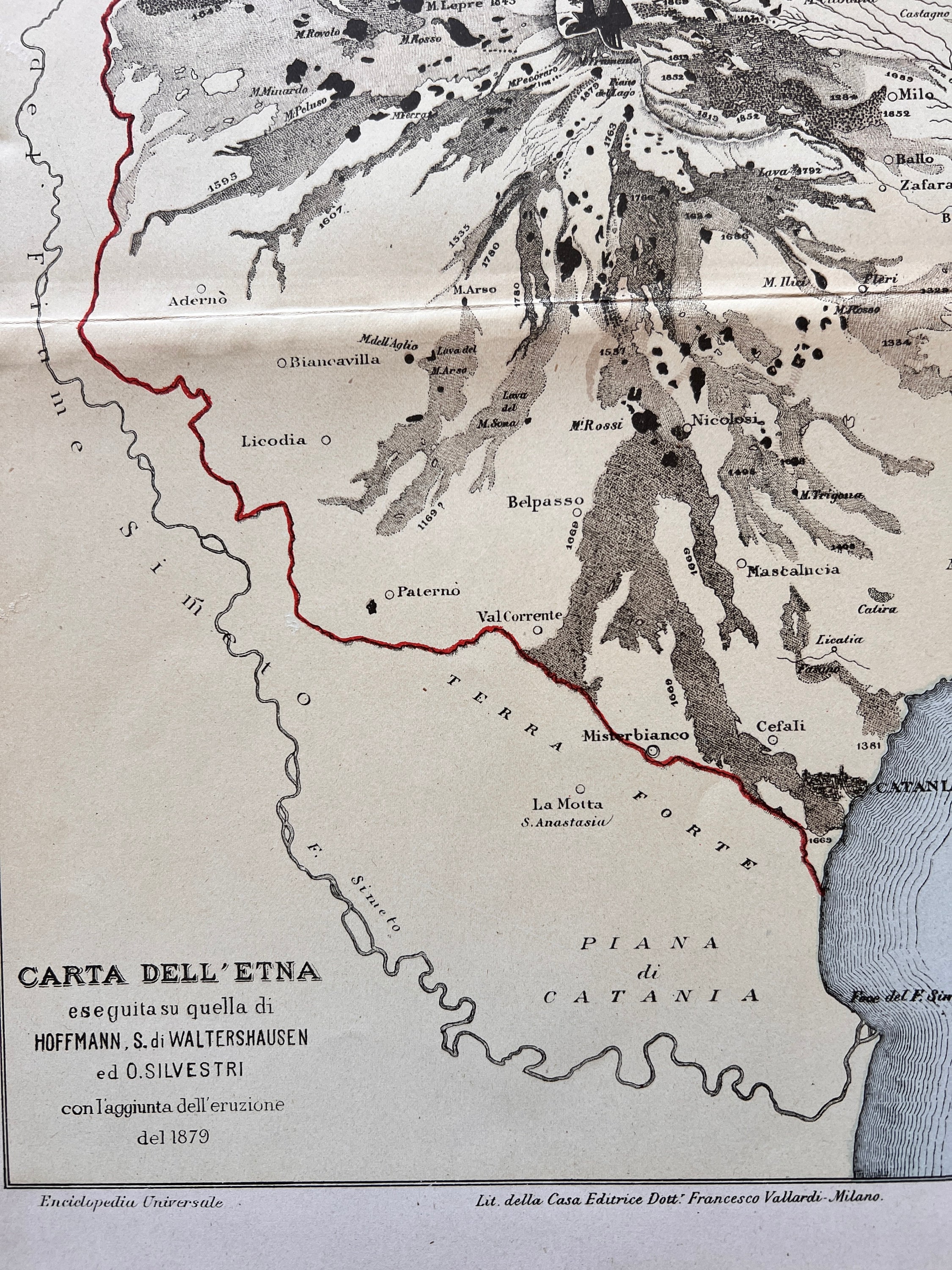 Original Map of Mt. Etna, Circa 1892, Map of Historic Lava Flows and ...