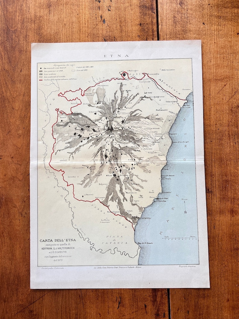 Original Map of Mt. Etna, Circa 1892, Map of Historic Lava Flows and ...
