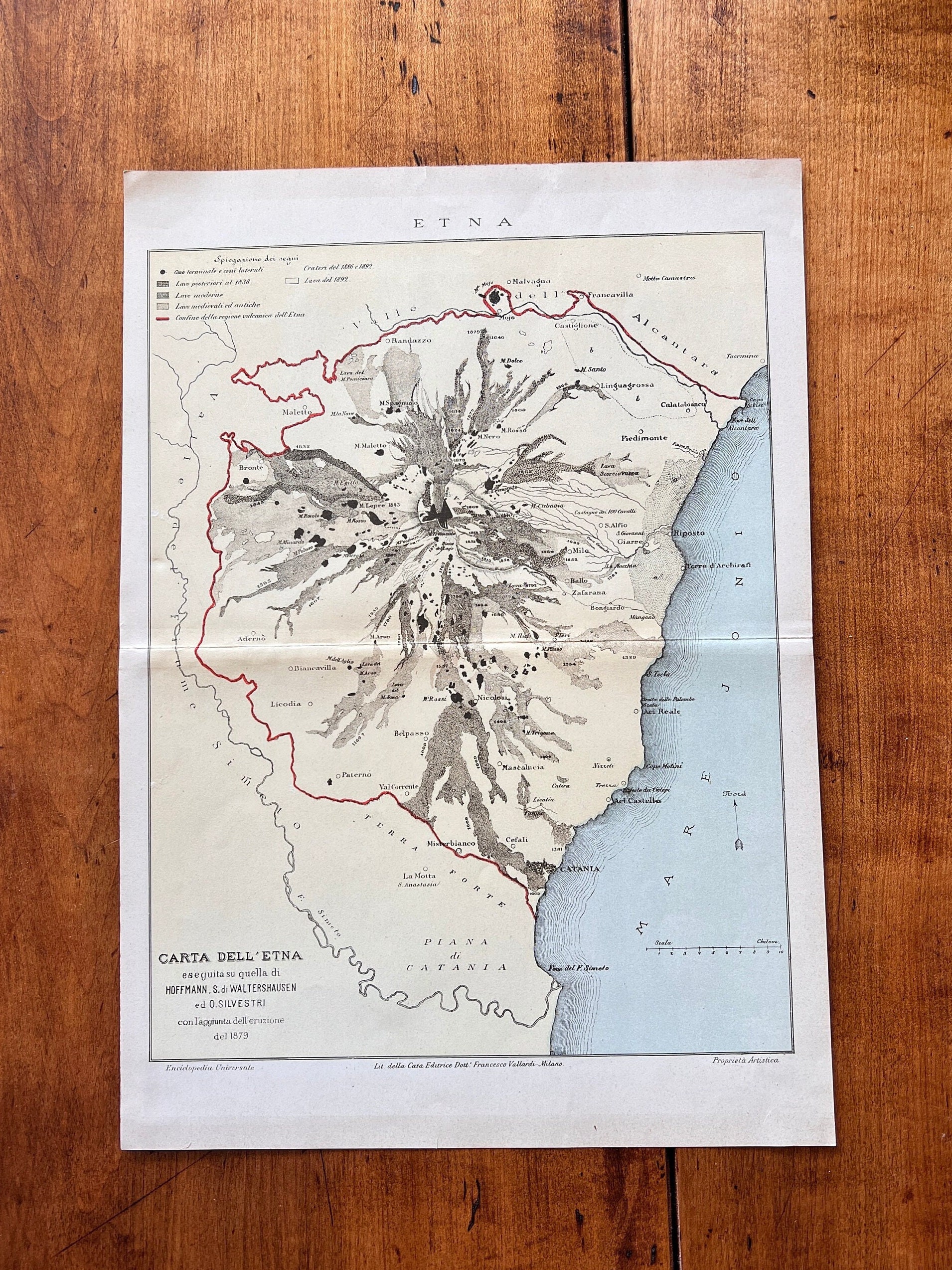 Original Map of Mt. Etna, Circa 1892, Map of Historic Lava Flows and ...