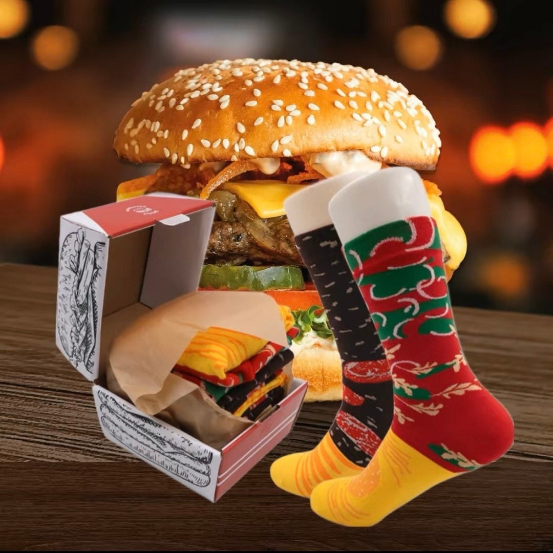 3-pair Novelty Burger Socks: Fun Foodie Gift for Halloween, Christmas ...