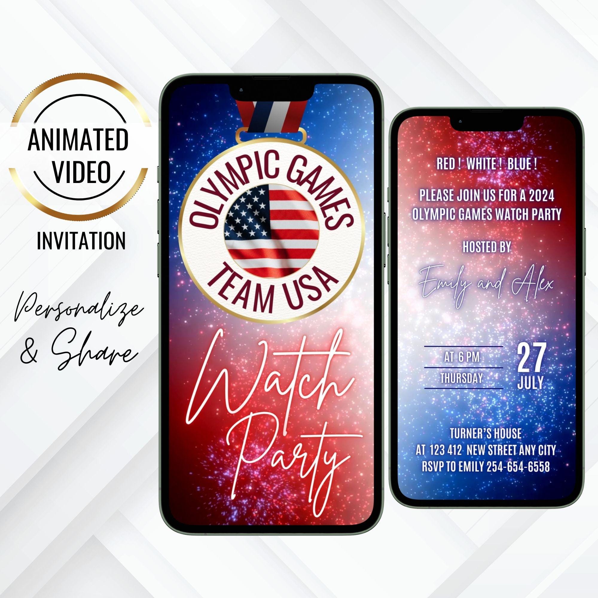 2024 Paris Olympic Firework Watch Party Invitation, Animated Gold Medal ...