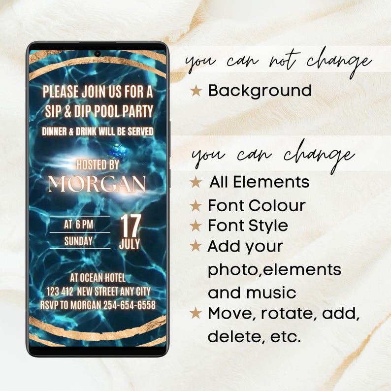 SIP & DIP Pool Party Animated Invite, Whiskey Theme Invitation, Adult ...