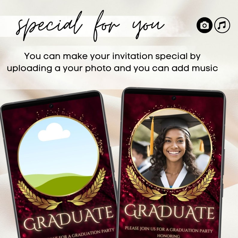 2024 Maroon Gold Graduation Party Photo Invitation, Animated Grad ...