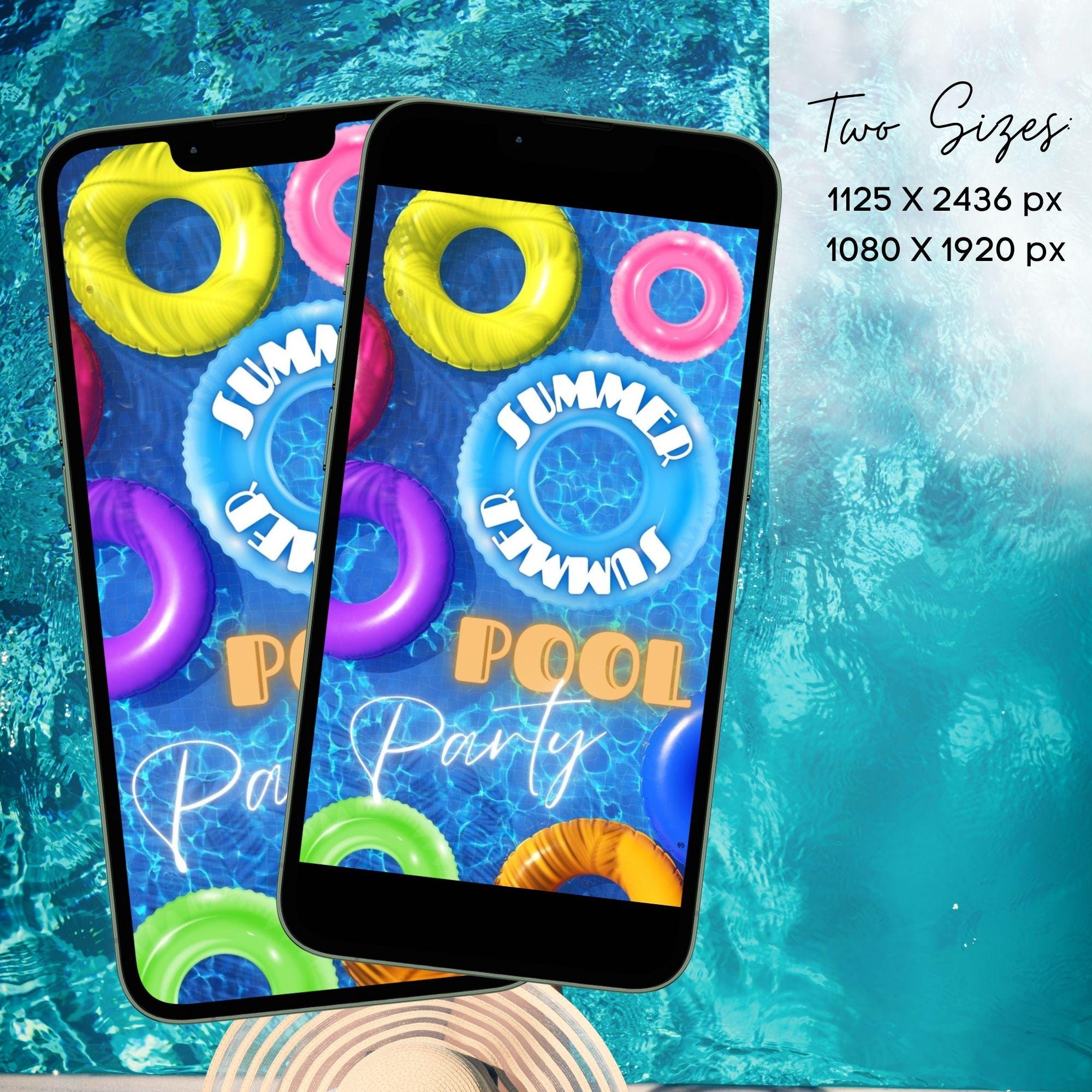 Animated Pool Party Invite, Swim Rings Summer Party Digital Invitation ...