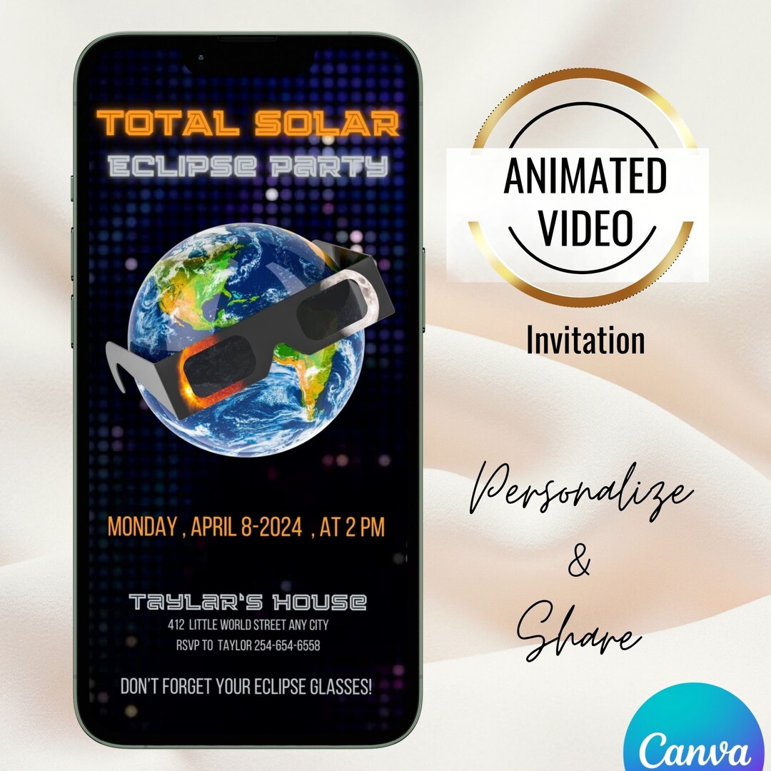 2024 Total Solar Eclipse Party Invitation, Digital Editable Eclipse ...