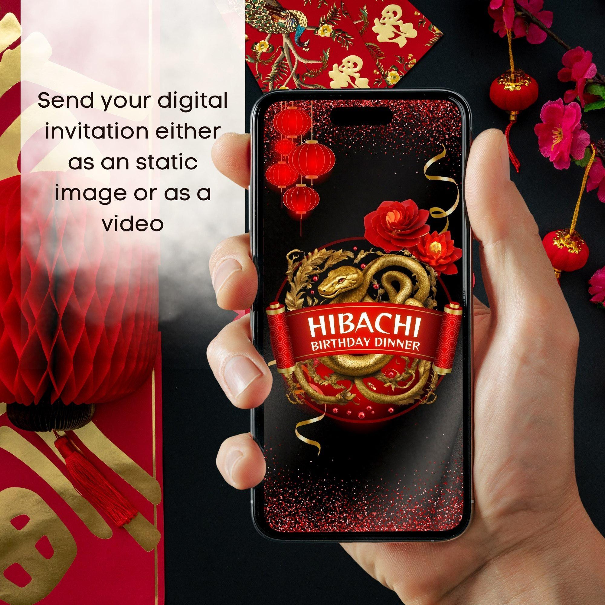 Chinese Zodiac Snake Invitation, Japanese Hibachi Dinner Party, Digital ...