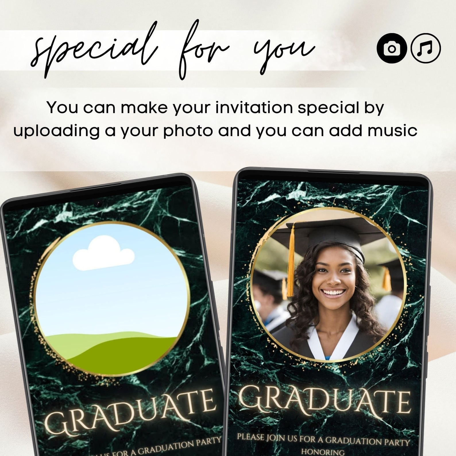 Green Gold 2024 Graduation Party Photo Invitation, Animated Grad ...