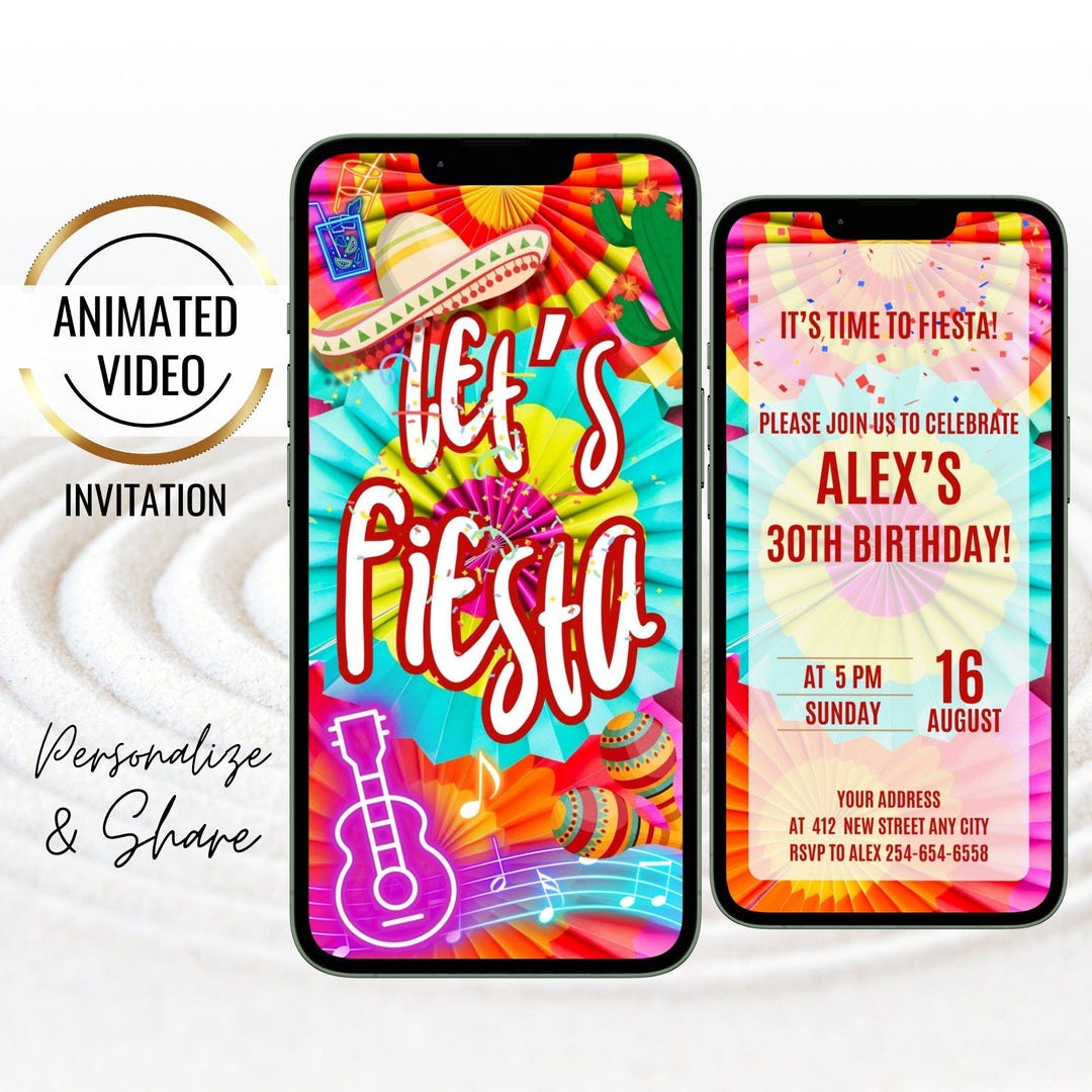 Video Fiesta Invitation, Animated Birthday Party Invite, Mexican Theme ...