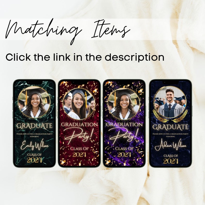 2024 Navy Blue Graduation Party Photo Invitation, Animated Silver Grad ...