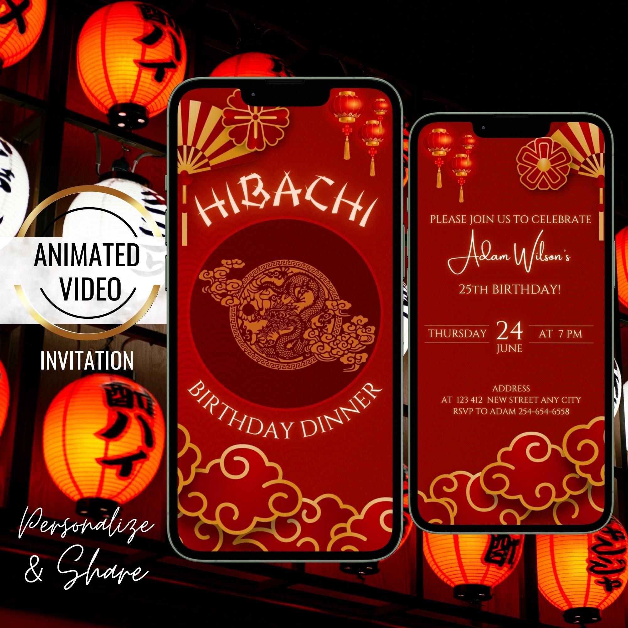 Animated Hibachi Dinner Invitation, Digital Dragon Birthday Party ...
