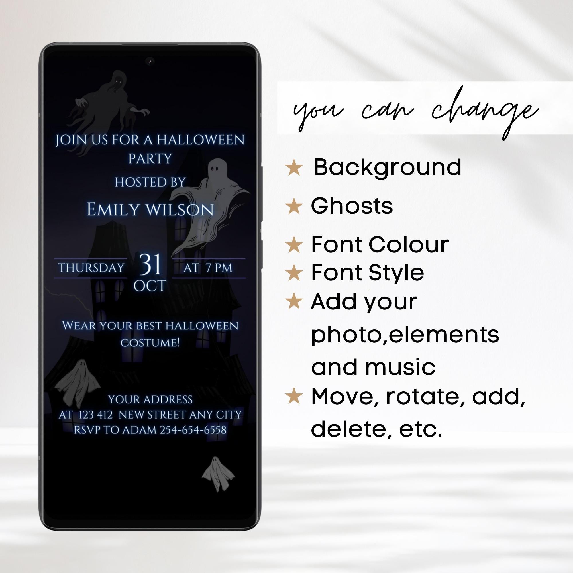 Ghosts Haunted House Party Animated Invite, Halloween Costume Party ...