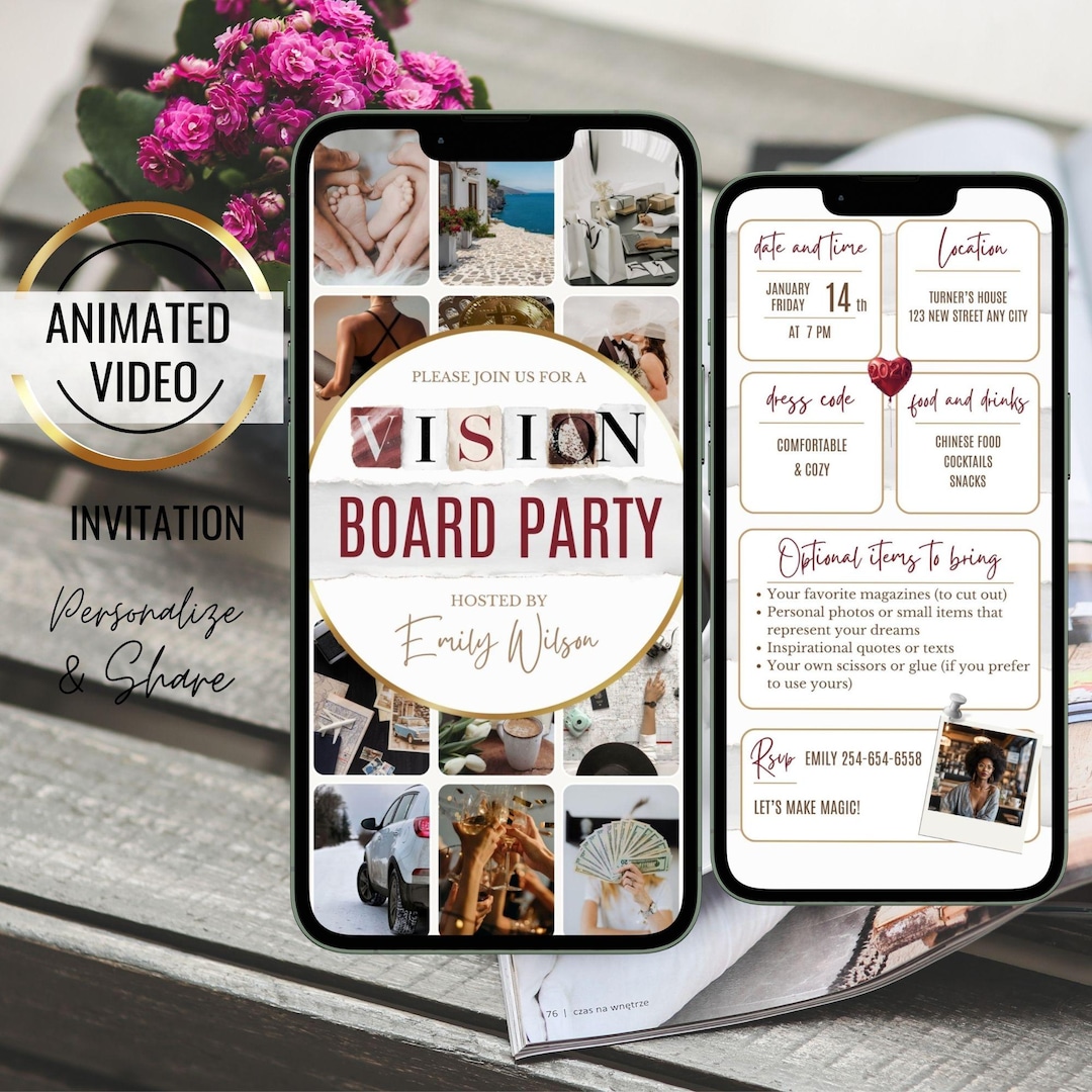 Burgundy Balloon 2026 Vision Board Party Invitation, Dream Board Girls ...