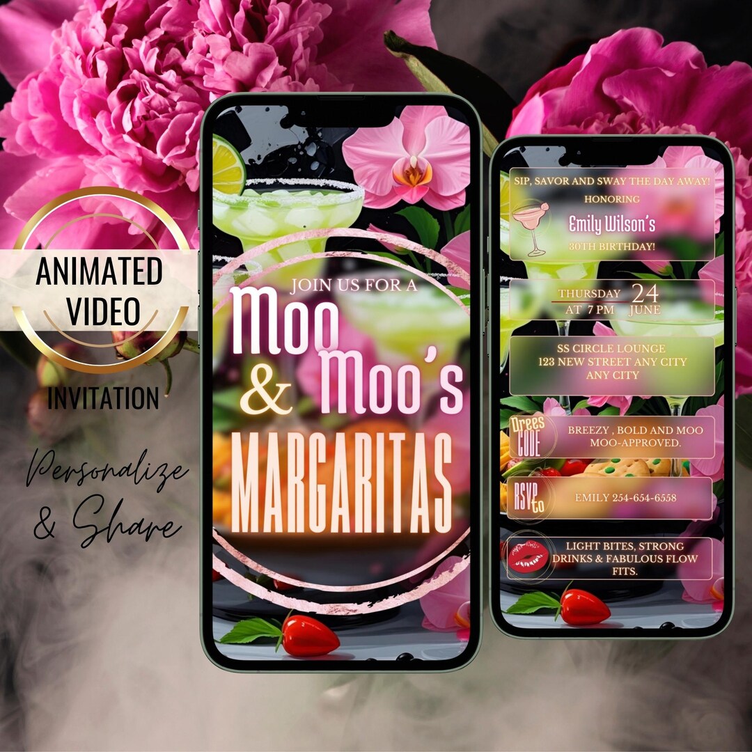 Orchid Moo Moos & Margaritas Party Invitation, Editable Muu Muus ...