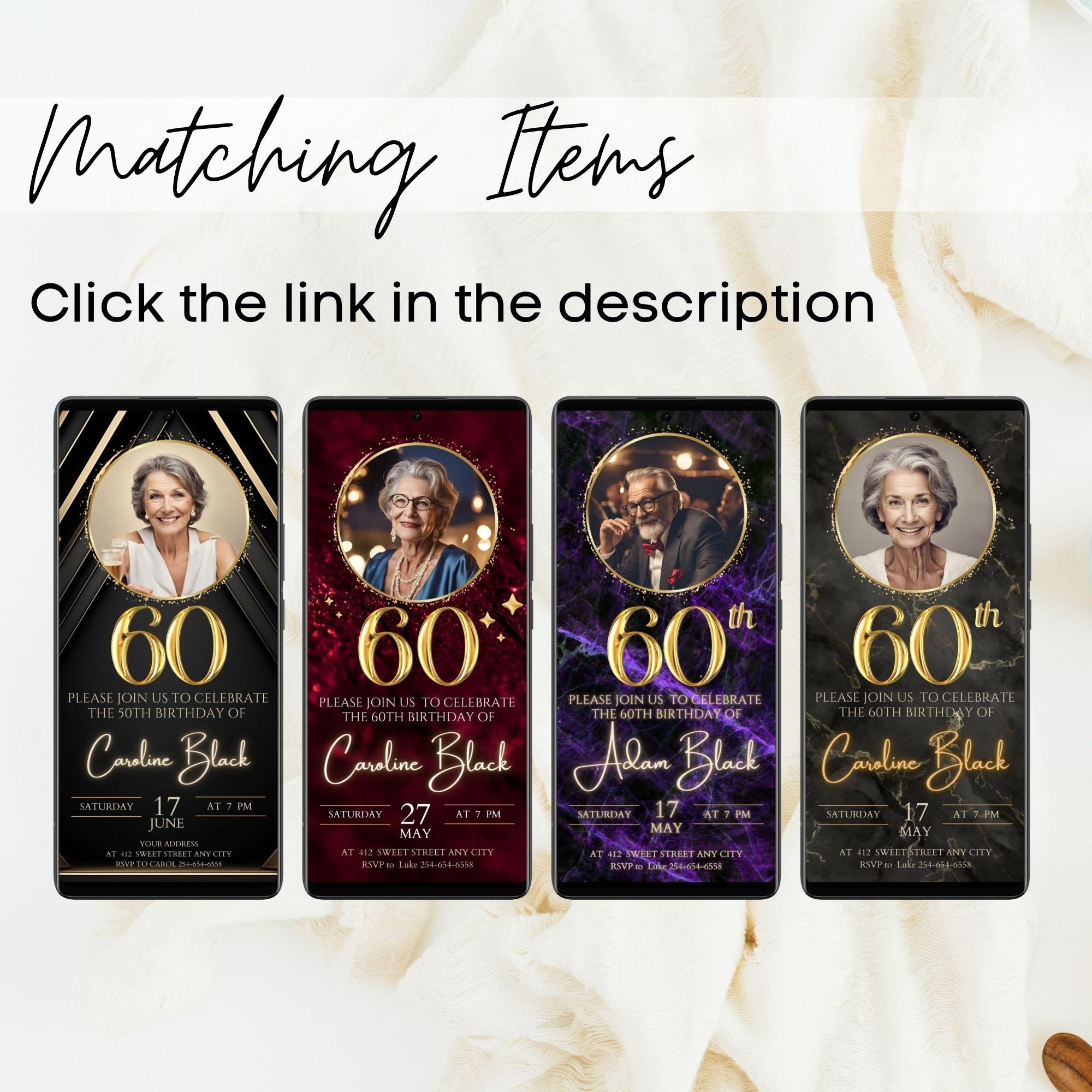 Pearl Animated Gold 60th Birthday Photo Invitation, Digital Elegant ...