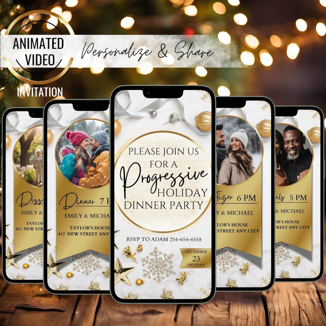 Progressive Dinner Party Invitation, Digital Christmas Invite, Holiday ...