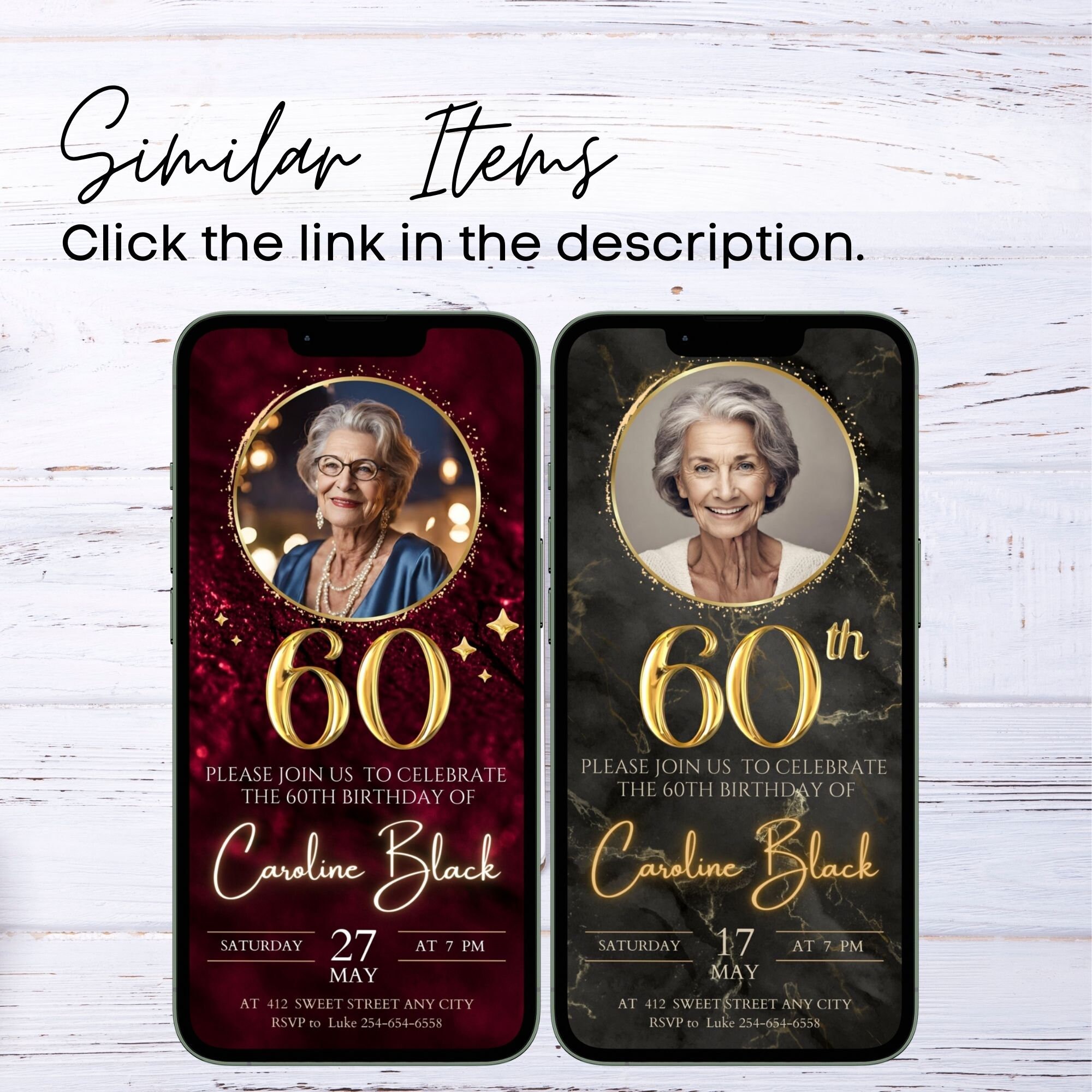 Animated Purple Gold 60th Birthday Photo Invitation, Editable Text ...