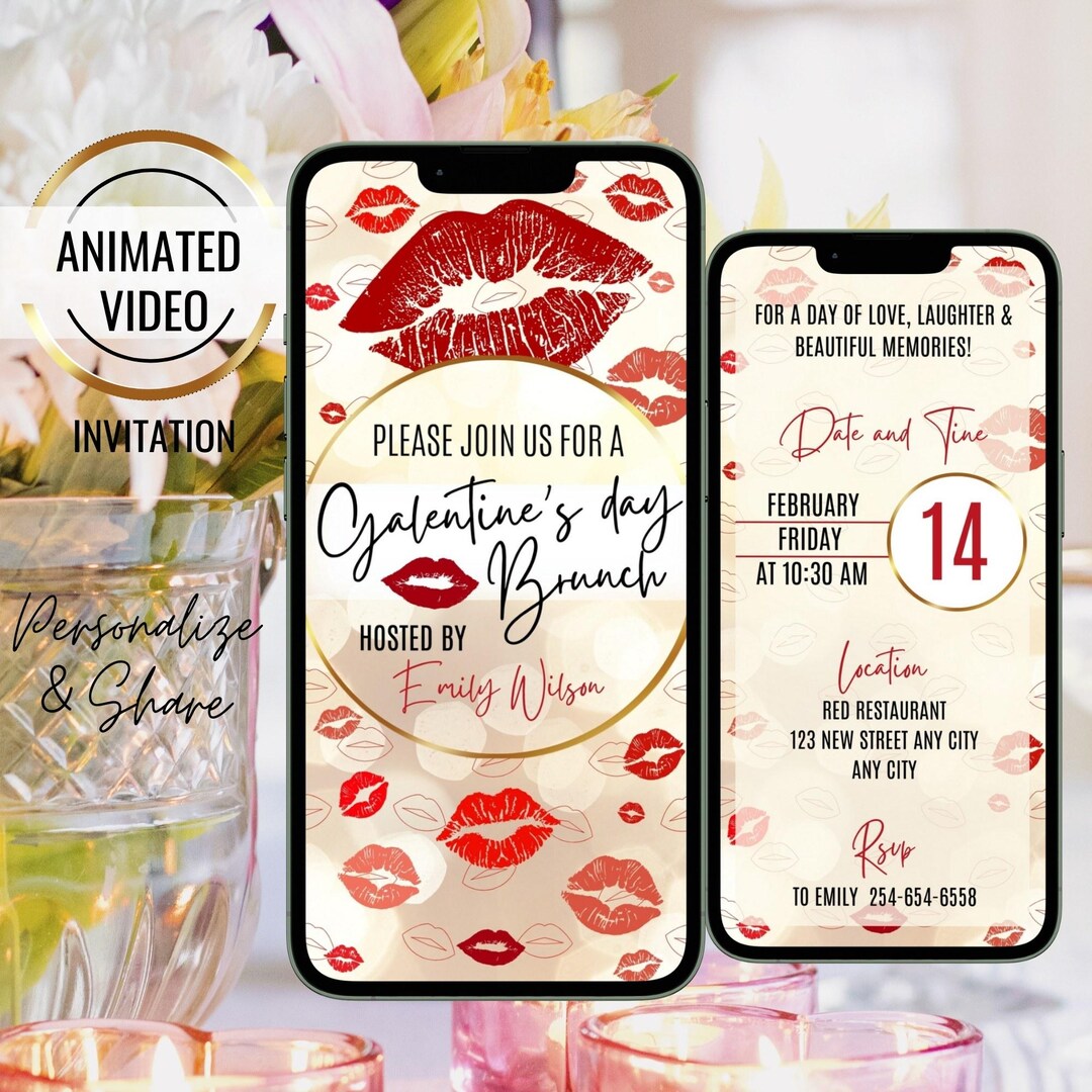 Lips Galentines Day Video Invitation, Kiss Girls Night Party Invite ...