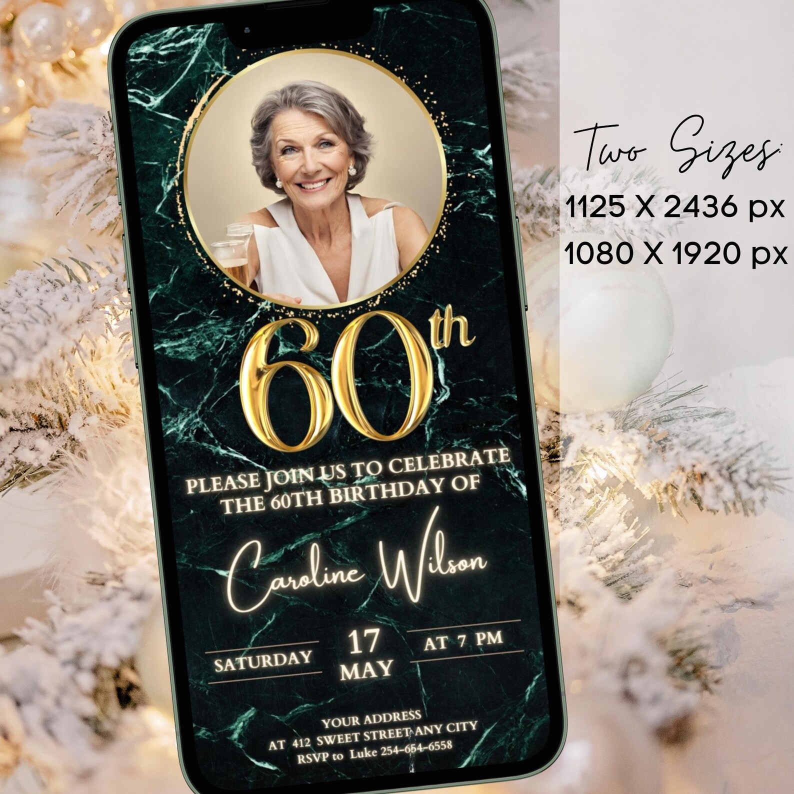 Animated Dark Green 60th Birthday Photo Invitation, Editable Birthday ...