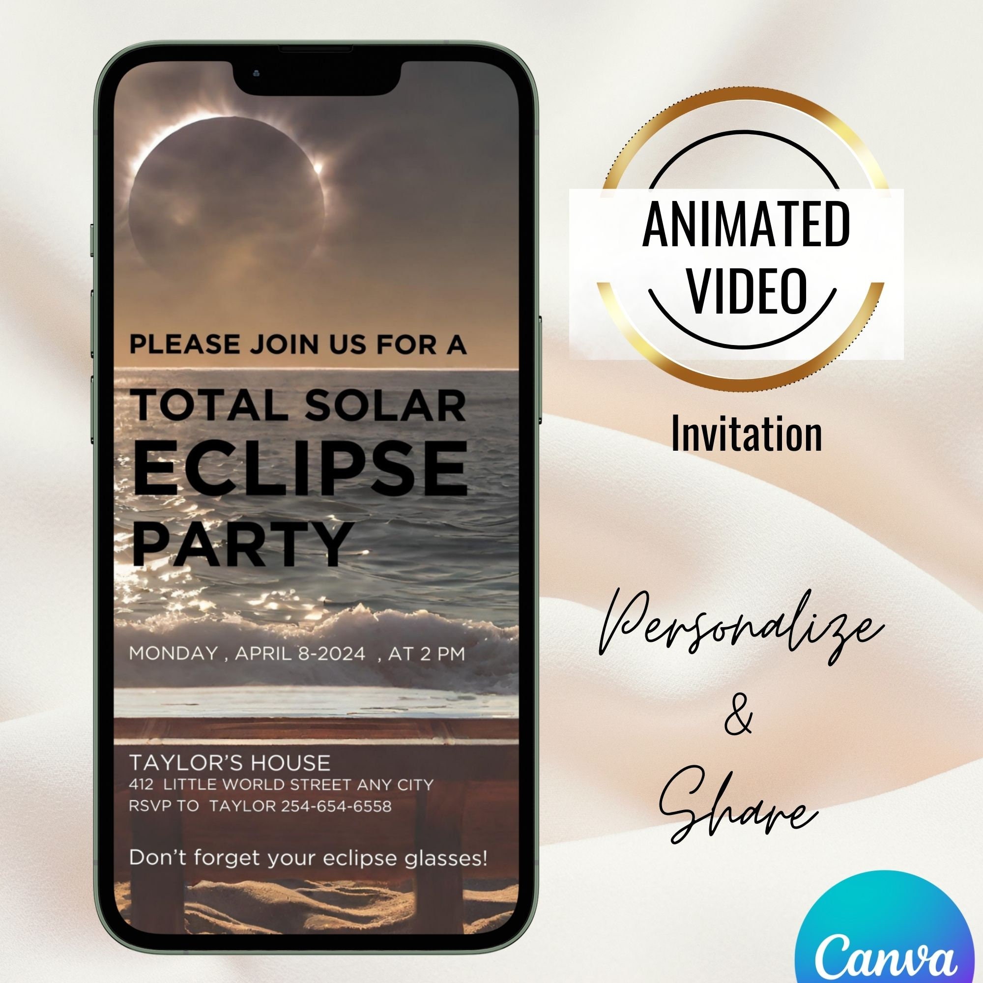 Digital Solar Eclipse 2024 Party Invitation, Editable Eclipse Viewing ...