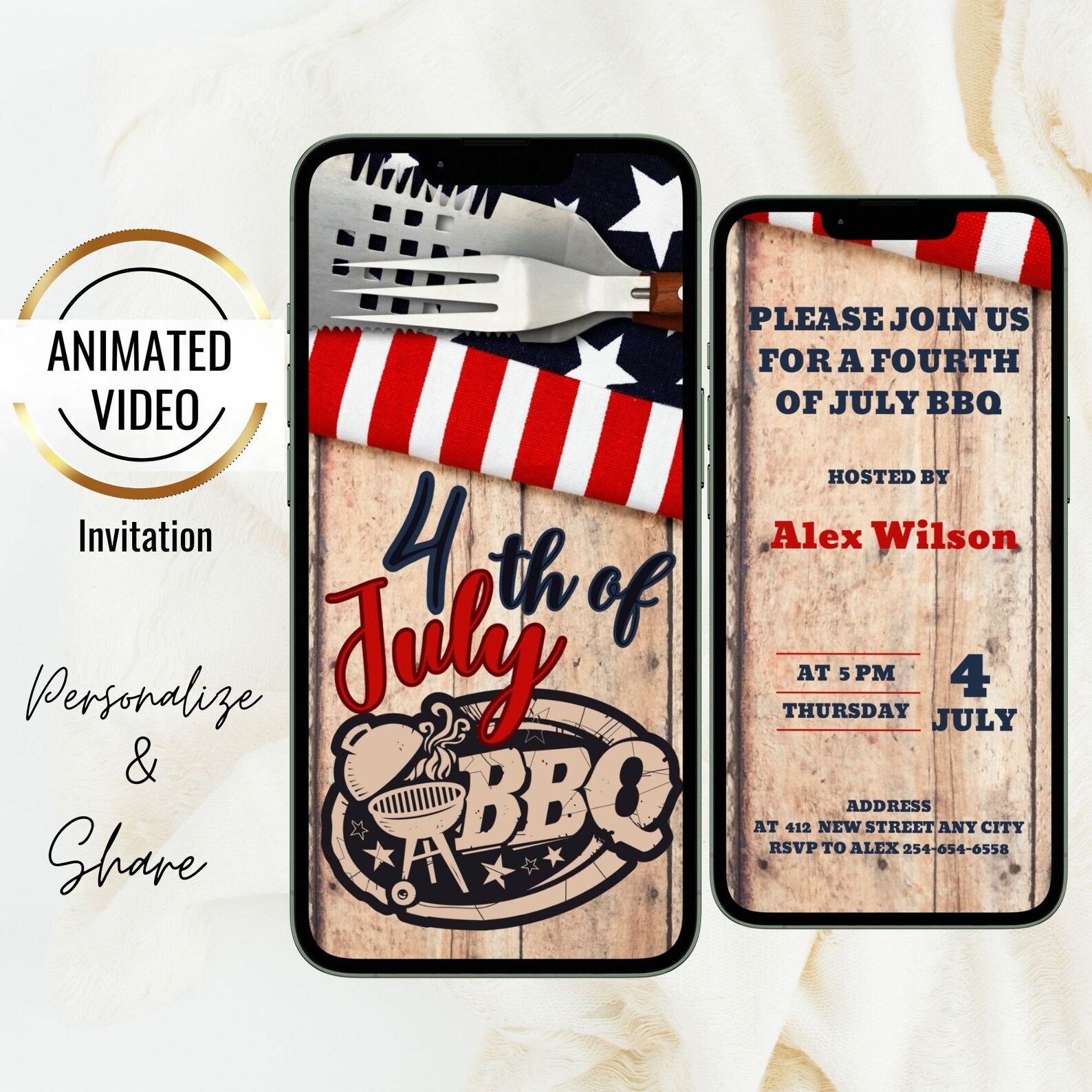 Animated 4th of July BBQ Party Invite, Digital Independence Day Party ...