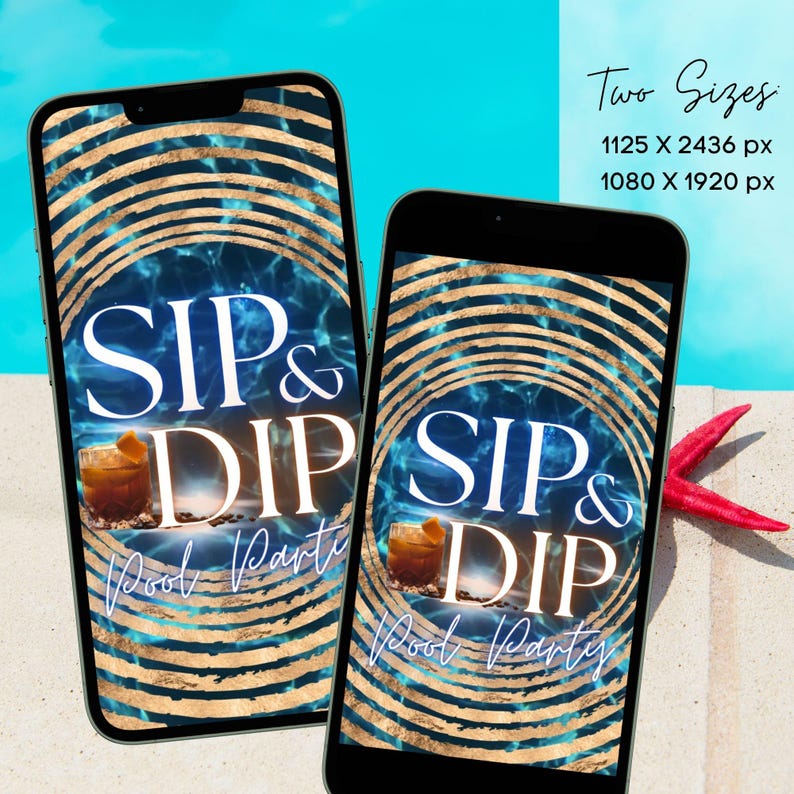 SIP & DIP Pool Party Animated Invite, Whiskey Theme Invitation, Adult Swimming Party Evite ...