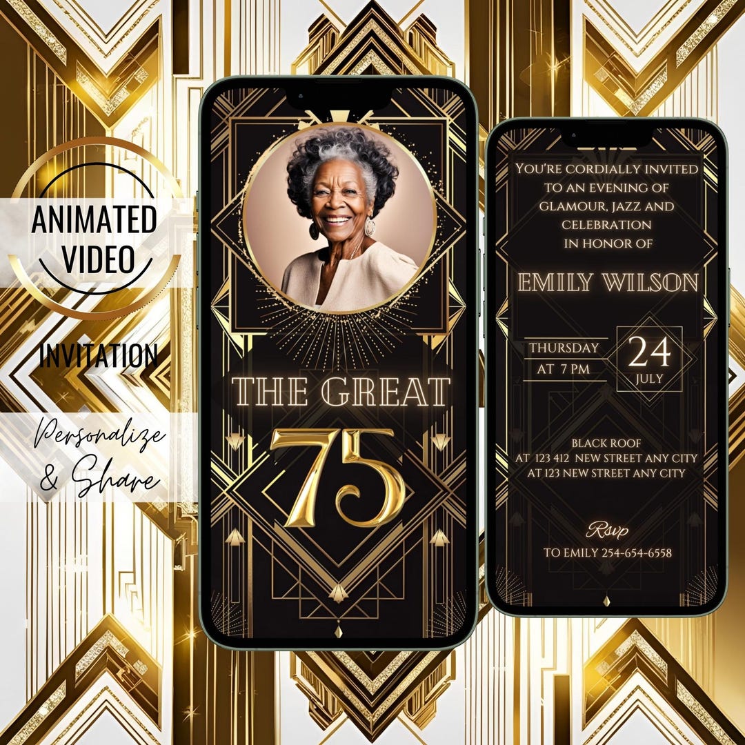 The Great 75 Birthday Invitation, Gatsby Party Theme, Roaring 20s ...