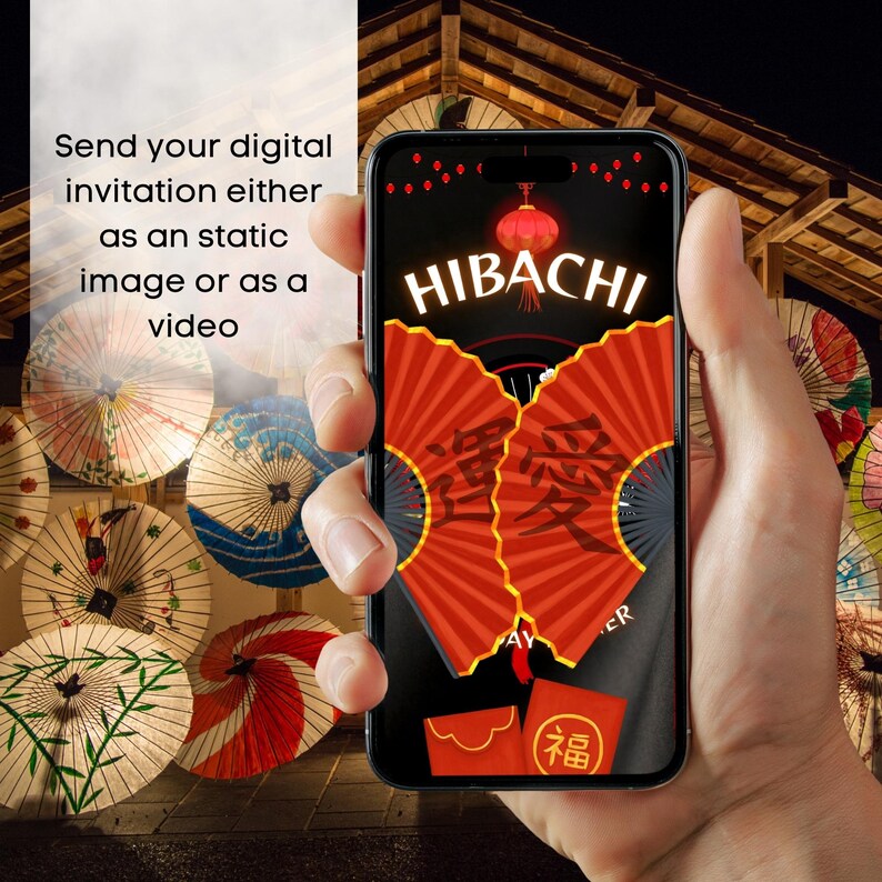 Animated Japanese Fan Hibachi Dinner Invitation, Digital Birthday ...