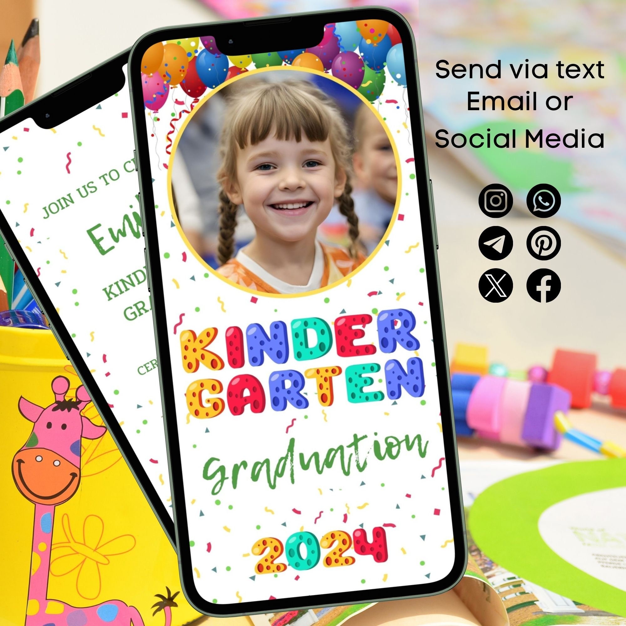 2024 Kindergarten Graduation Photo Invitation, Animated Kid Grad ...