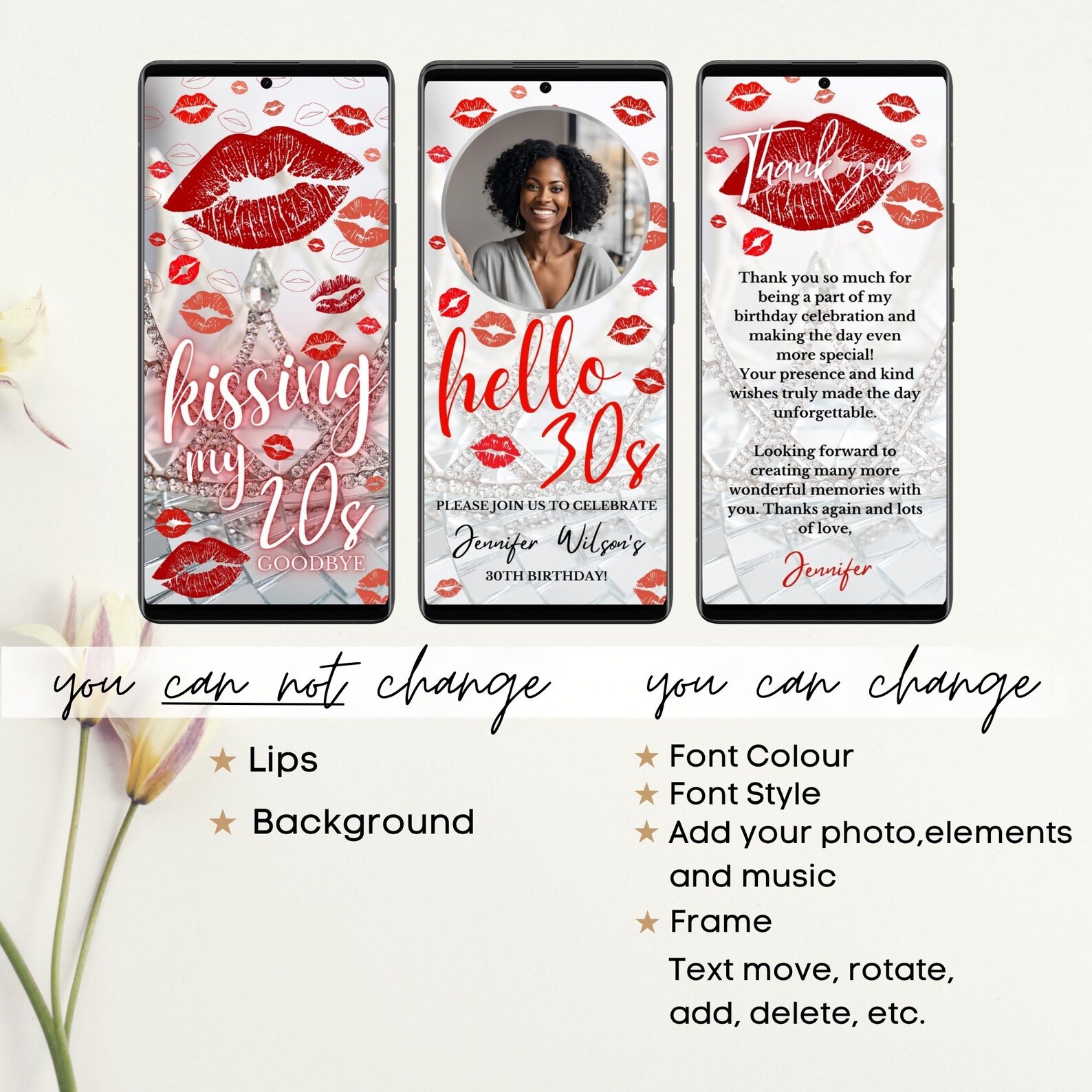 Animated Lips Kissing My 20s Invitation, Digital 30th Birthday Party ...