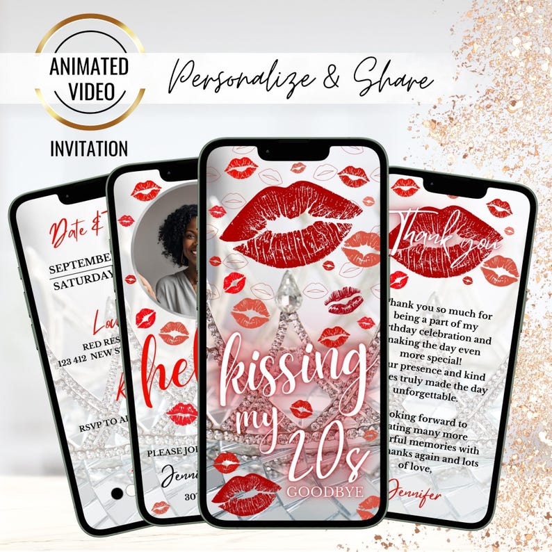 Animated Lips Kissing My 20s Invitation, Digital 30th Birthday Party ...