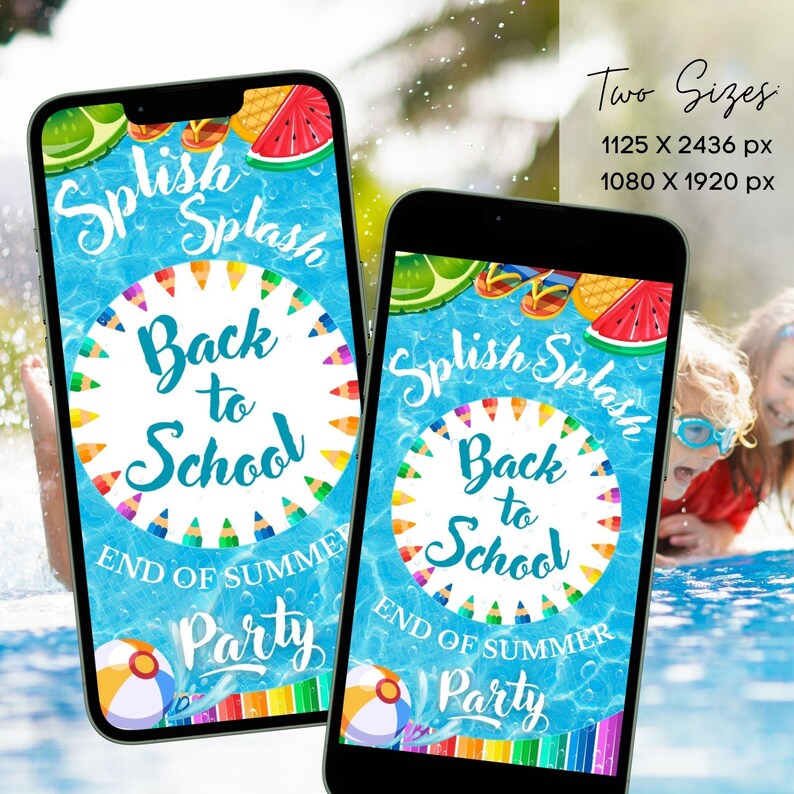 Animated Colored Crayons Back to School Pool Bash Invite, End of Summer Party Invitation, Splish ...