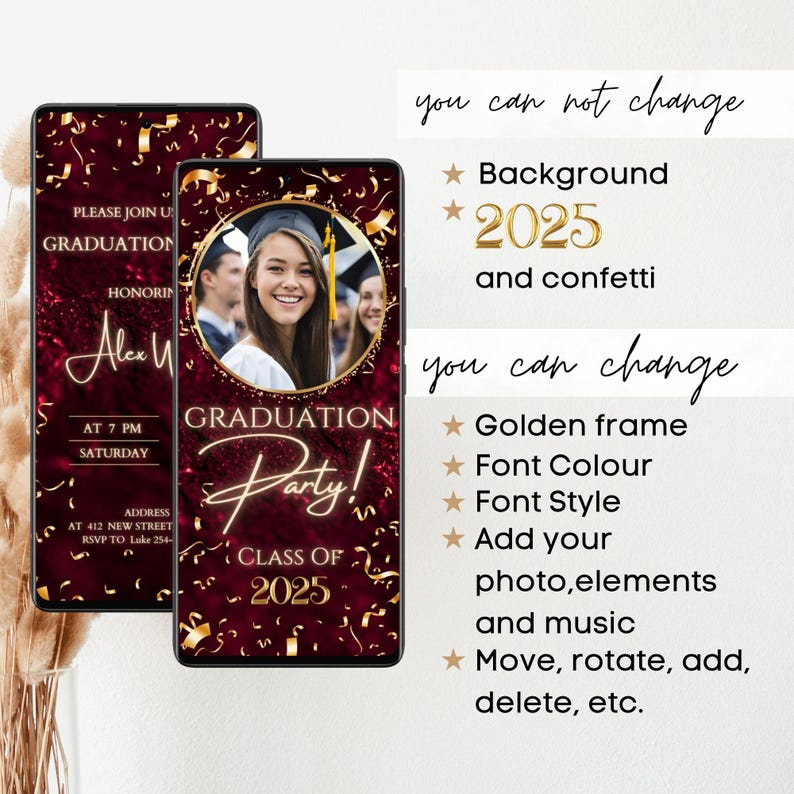 2025 Maroon Gold Graduation Party Photo Invitation, Animated Grad ...