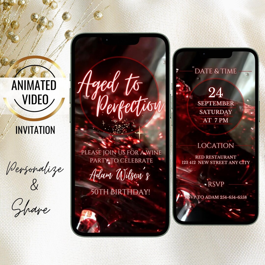 Animated Aged to Perfection Invitation, Wine Birthday Dinner Party ...