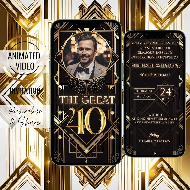 The Great 40th Birthday Invitation, Gatsby Party Theme, Roaring 20s ...